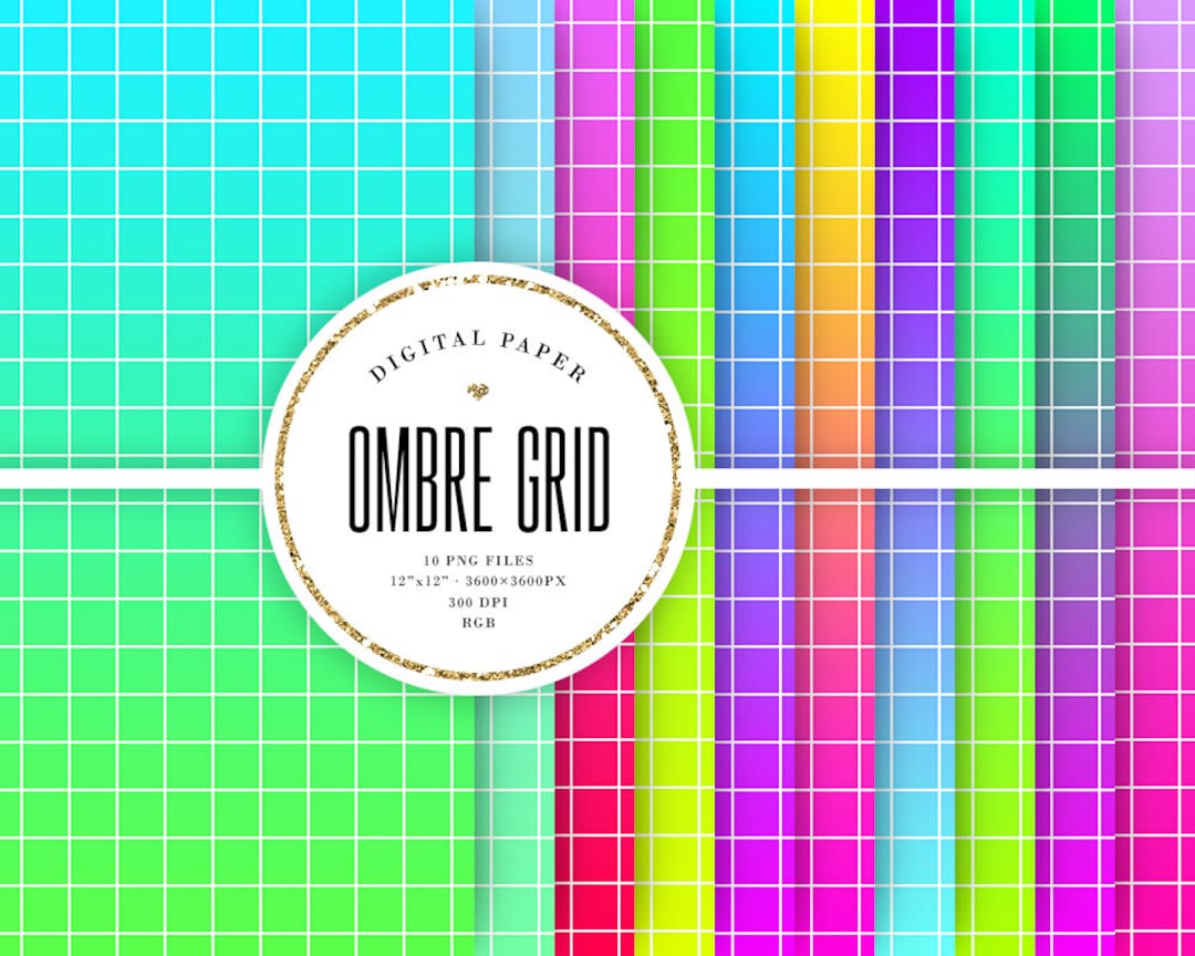 Neon Ombre Grid Digital Paper 12x12, Vibrant Gradient Backgrounds, Big ...