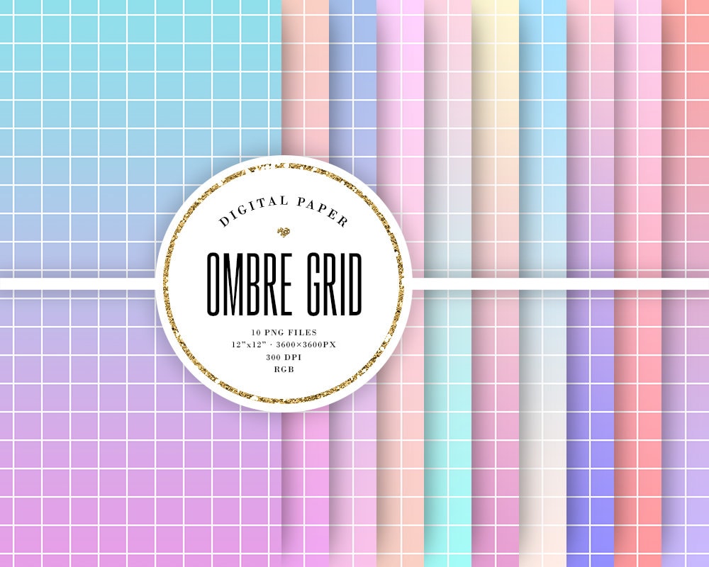 Ombre Grid Digital Paper, Vaporwave Backgrounds, Pastel Gradient ...