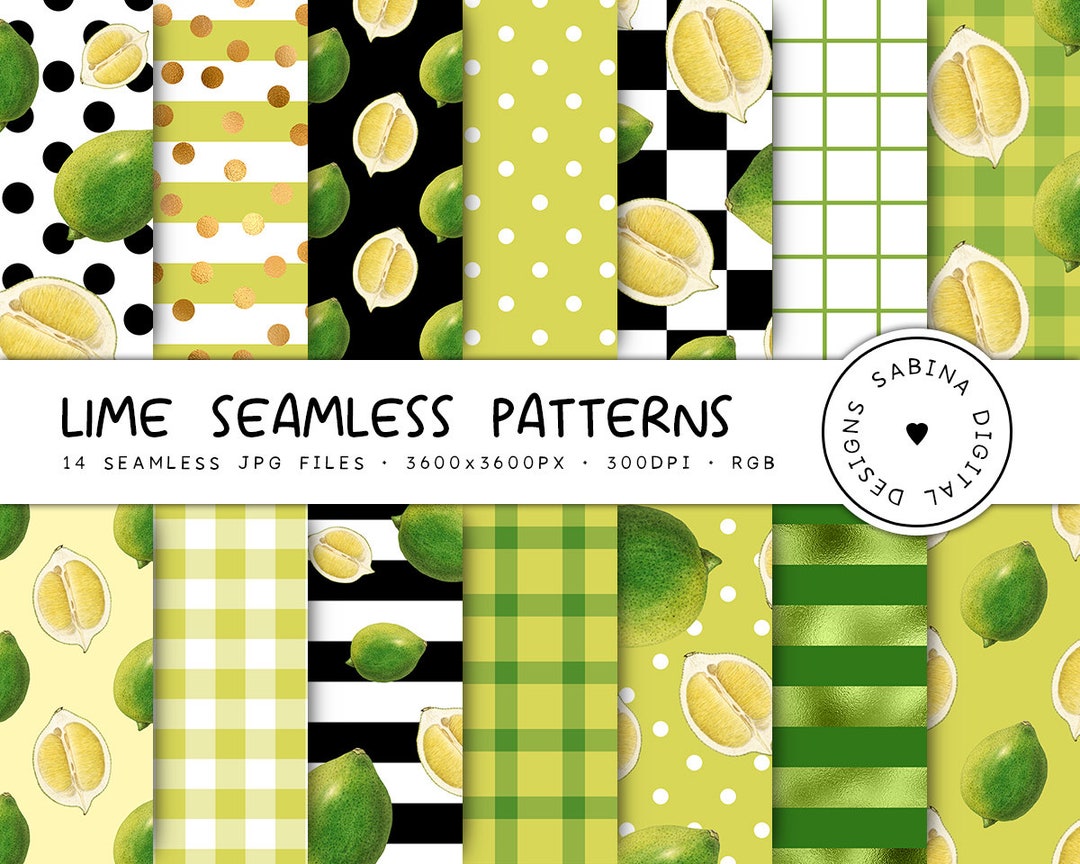 Lime Digital Paper, Seamless Lime Patterns, Citrus Scrapbook Papers ...