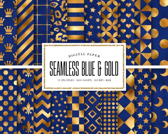 Royal Blue & Gold Foil Seamless Patterns Elegant Digital - Etsy