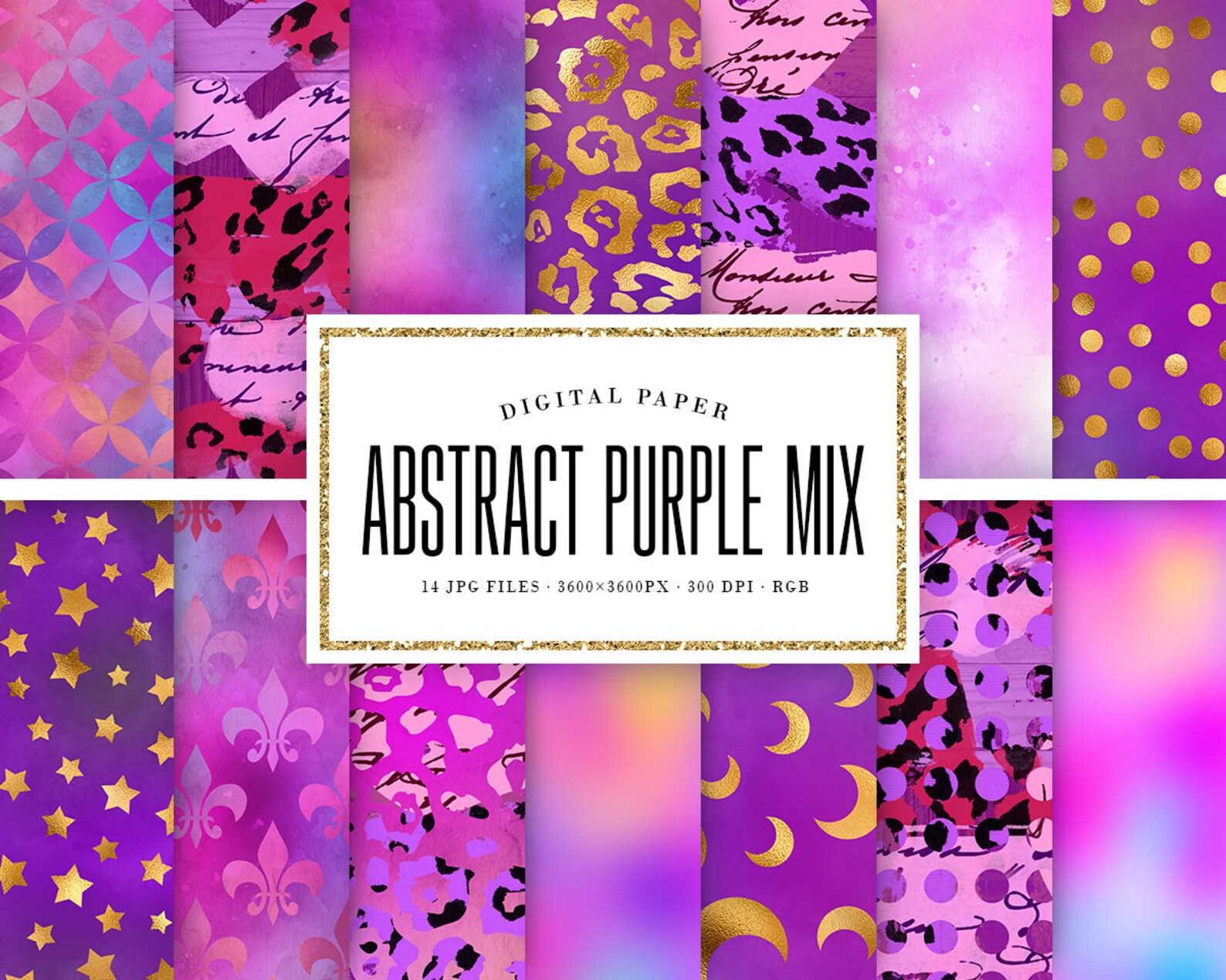 Purple Digital Paper, Abstract Background Mix, Violet Scrapbook Paper ...