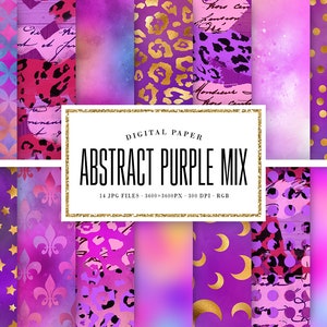 Purple Digital Paper, Abstract Background Mix, Violet Scrapbook Paper ...