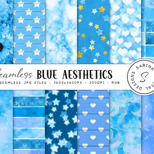 Blue Digital Paper, Seamless Patterns, Aesthetic Sky Blue Scrapbooking ...