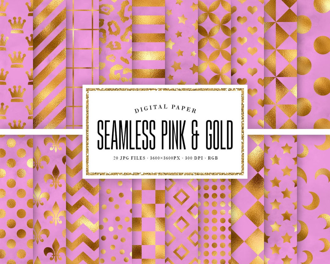 Pink & Gold Digital Paper, Seamless Geometric Patterns, Girly Scrapbook ...