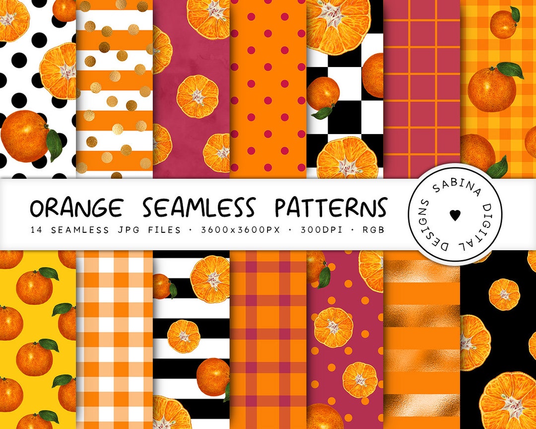 Orange Seamless Digital Paper, Citrus Patterns, Oranges on Geometric ...