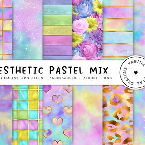 Pastel Digital Paper, Seamless Patterns, Aesthetic Backgrounds ...