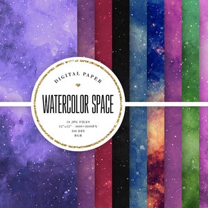 Watercolor Space Digital Paper, Aquarelle Galaxy Backgrounds, Dark ...