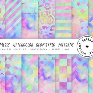 Rainbow Watercolor Seamless Digital Paper, Grungy Geometric Patterns ...