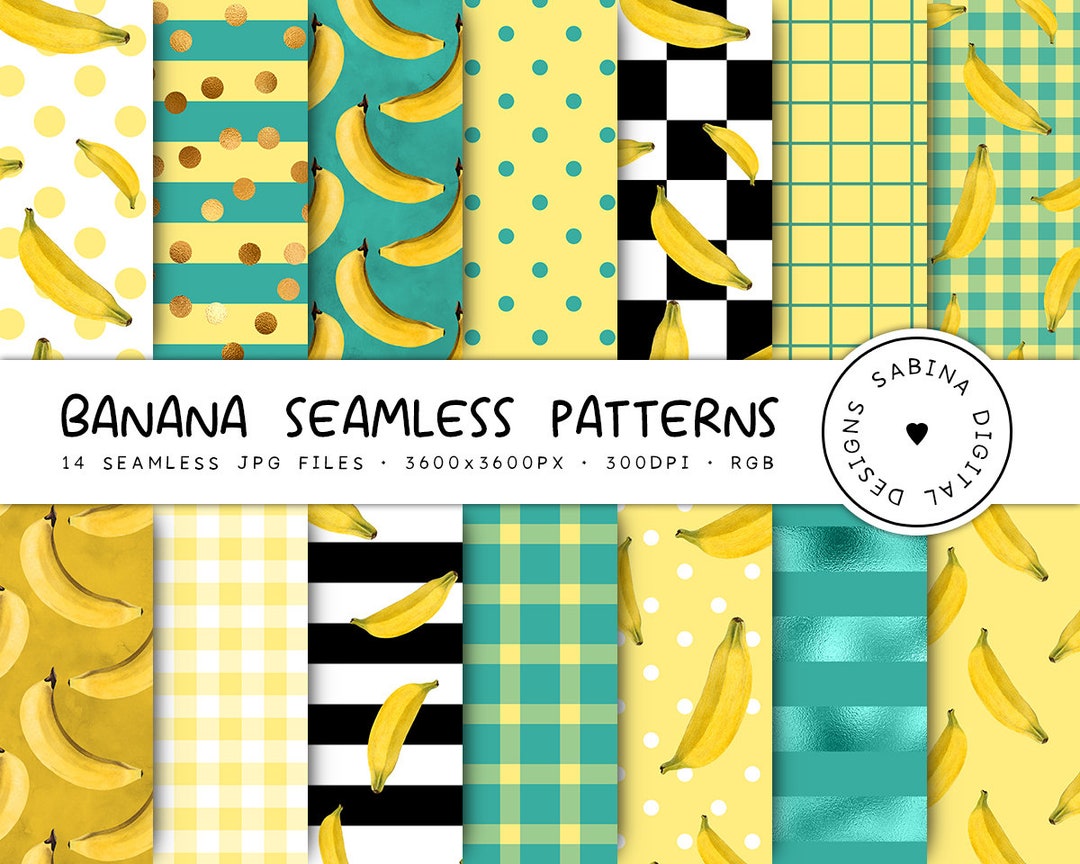 Banana Digital Paper, Seamless Banana Backgrounds, Fruit Scrapbooking ...