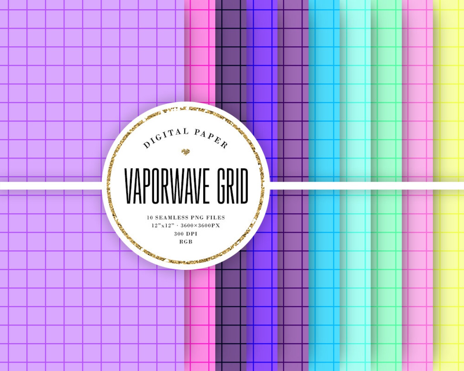 Vaporwave Grid Patterns, Seamless Basic Digital Paper, Commercial Use ...