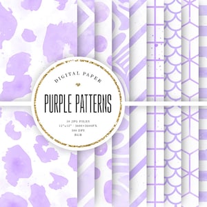 Purple & White Backgrounds, Watercolor Geometric Digital Paper, Pastel ...