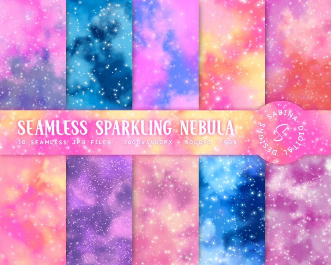 Sparkling Nebula Backgrounds Seamless Sky Digital Paper, Fantasy Skies ...