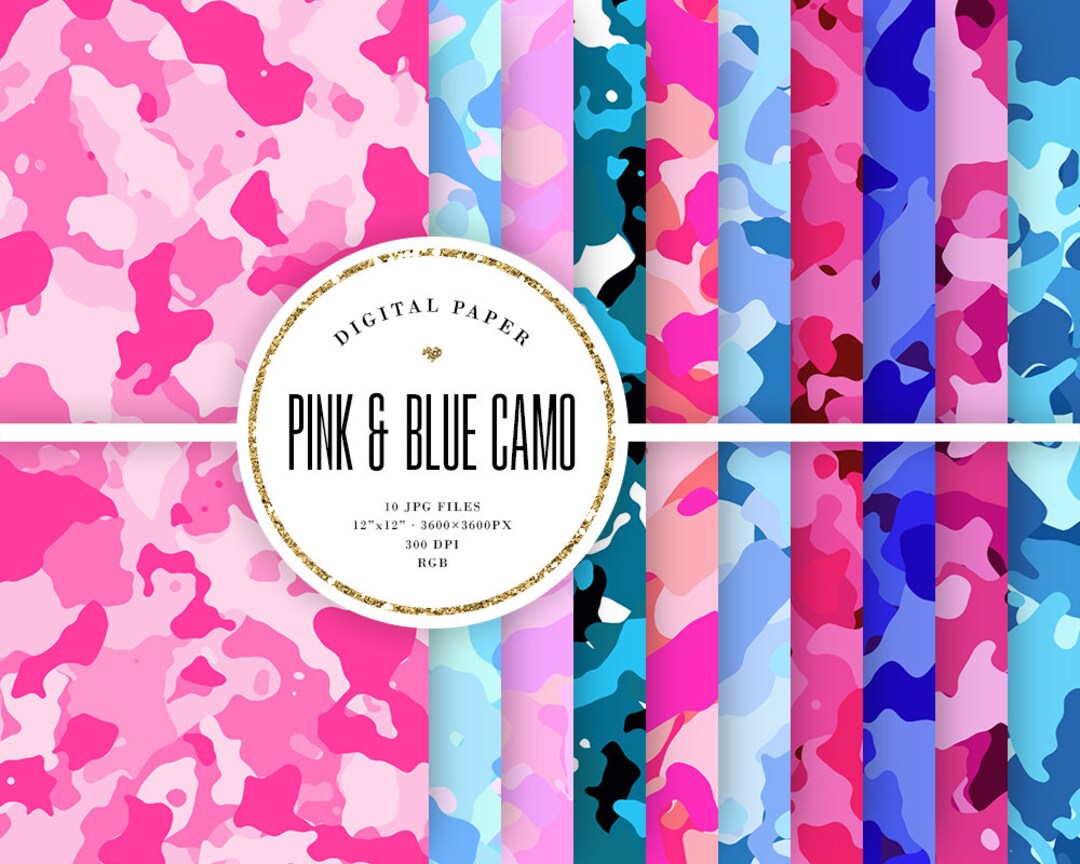 Pink & Blue Camouflage Digital Paper, Hot Pink Patterns, Pastel Blue ...