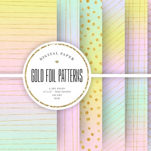 Gold Foil Effect Patterns Digital Paper, Pastel Gradient Scrapbook ...