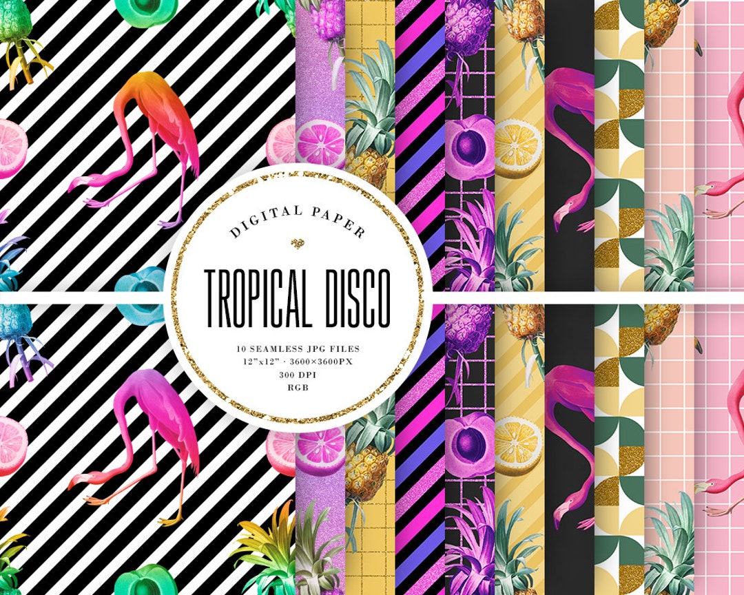 Flamingo Digital Paper, Tropical Seamless Patterns, Glitter Geometric ...