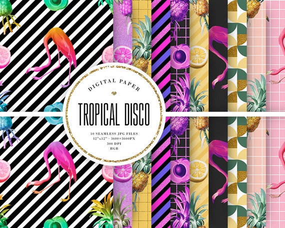 Flamingo Digital Paper Tropical Seamless Patterns Glitter - Etsy
