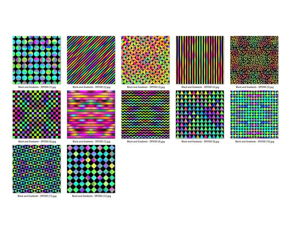 Bright Gradient Seamless Geometric Patterns on Black Backgrounds ...