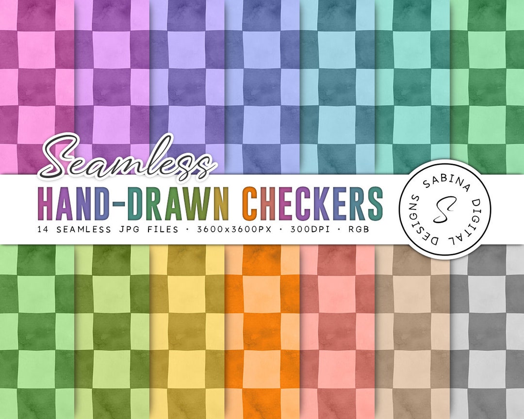 Hand-drawn Checkers Digital Paper, Seamless Checks, Watercolor ...