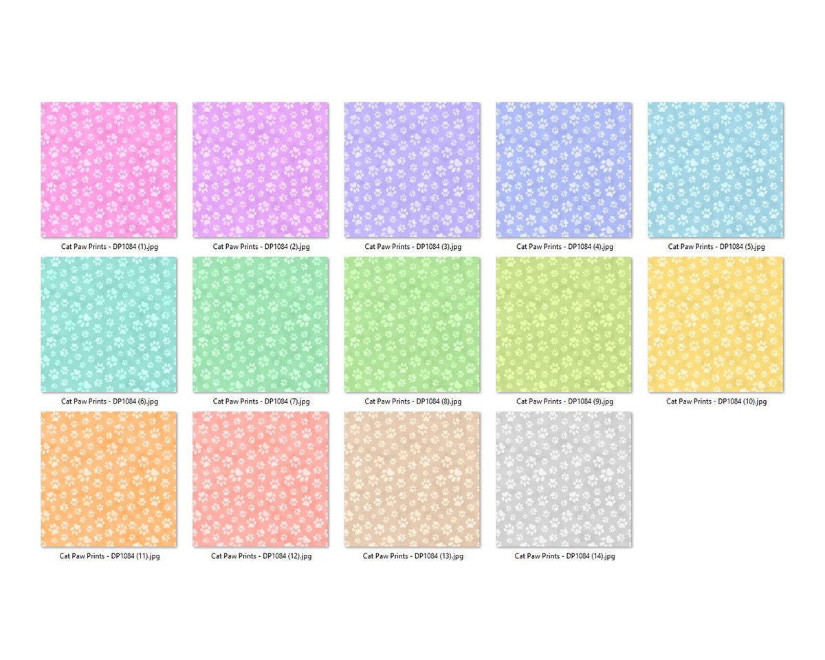 Cat Paw Print Backgrounds, Cute Digital Paper 12x12, Basic Patterns ...