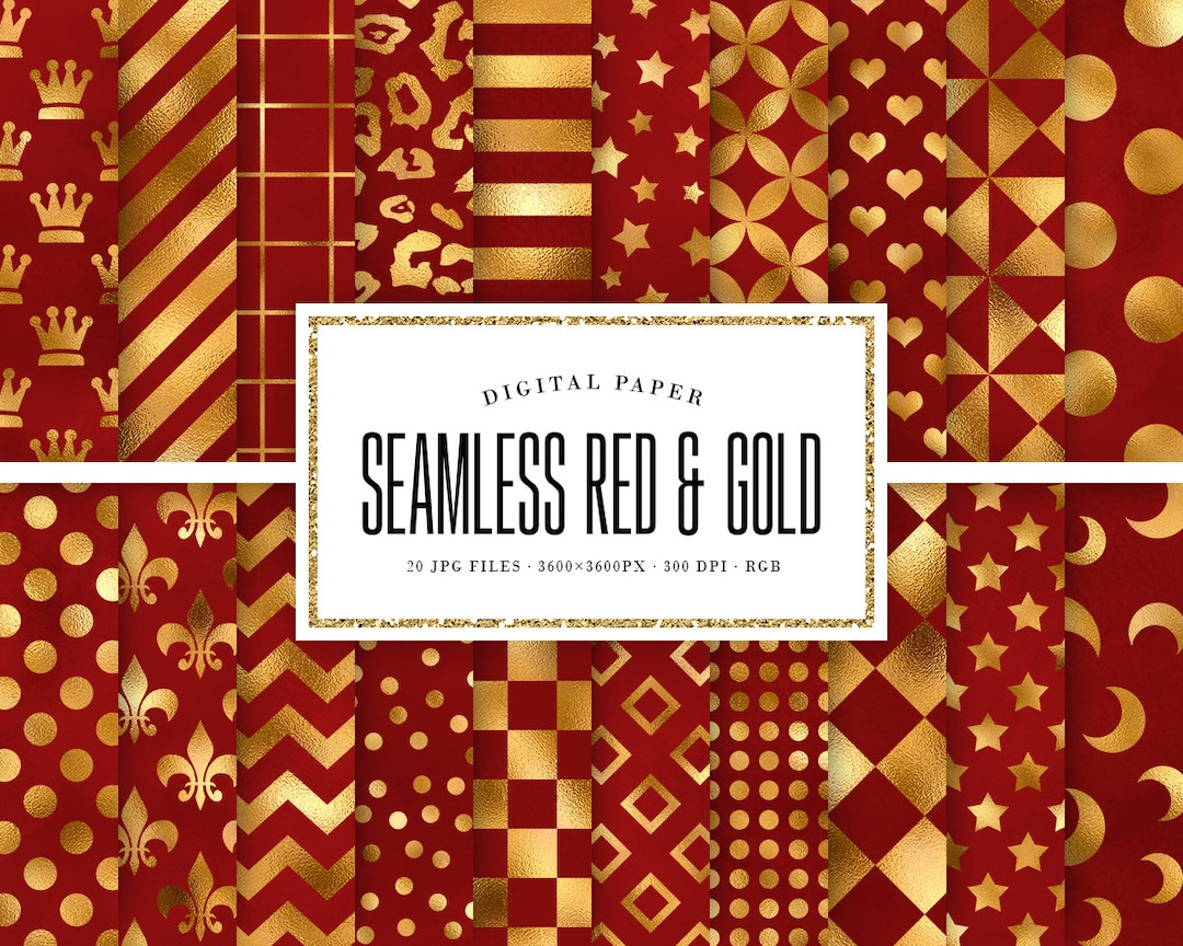 Red and Gold Seamless Digital Paper, Royal Metallic Foil Patterns ...