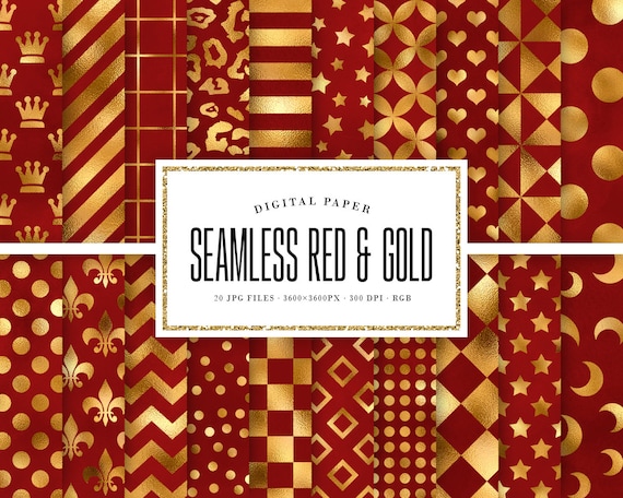 Red and Gold Seamless Digital Paper Royal Metallic Foil - Etsy