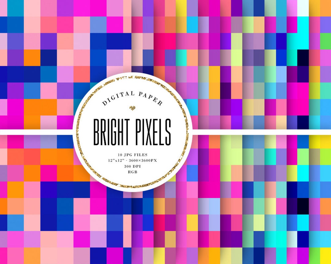 Bright Pixels Digital Paper, Squares Seamless Patterns, Pixelated ...