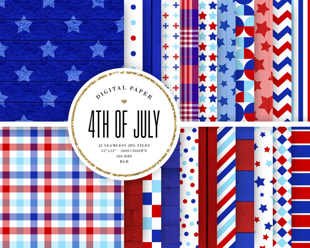 4th of July Digital Paper, Independence Day Seamless Scrapbook Paper ...