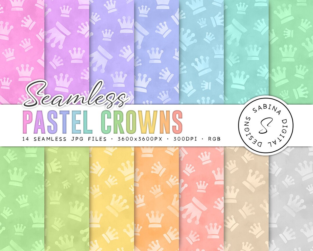 Royal Patterns, Pastel Crowns Digital Paper 12x12, Basic Patterns With ...