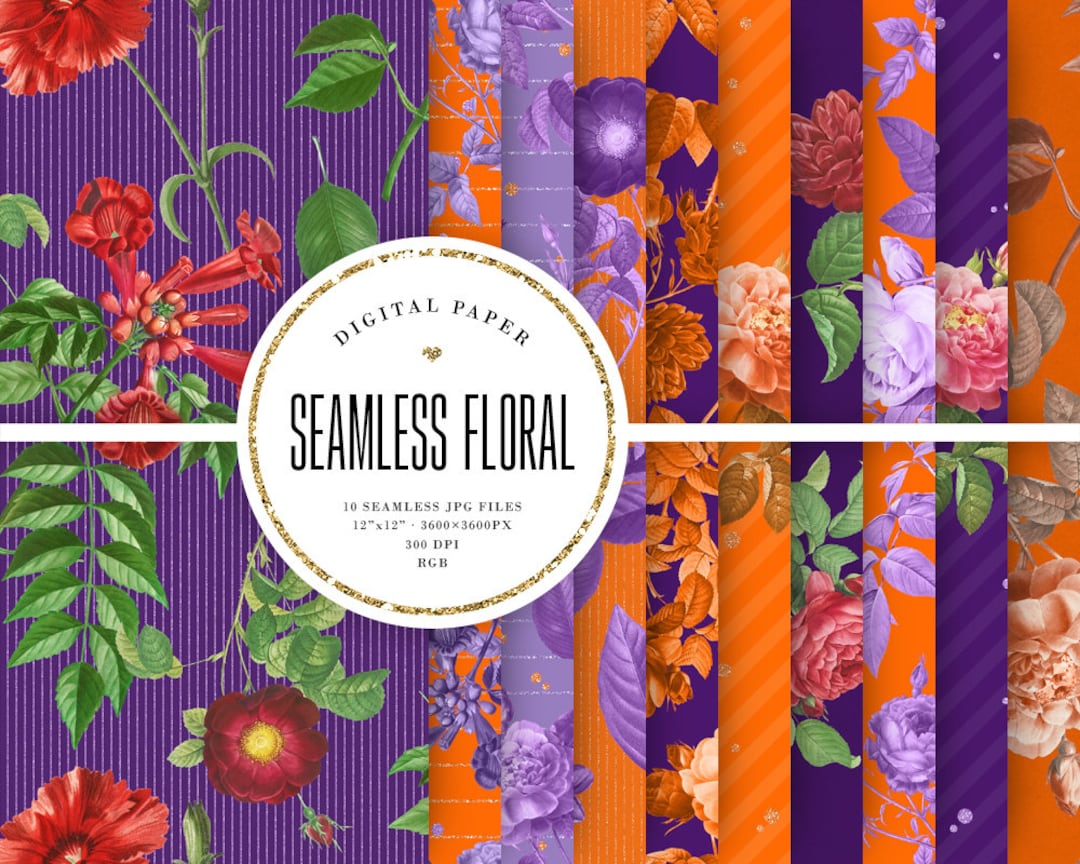Commercial Use Seamless Digital Paper, Orange & Purple Patterns ...