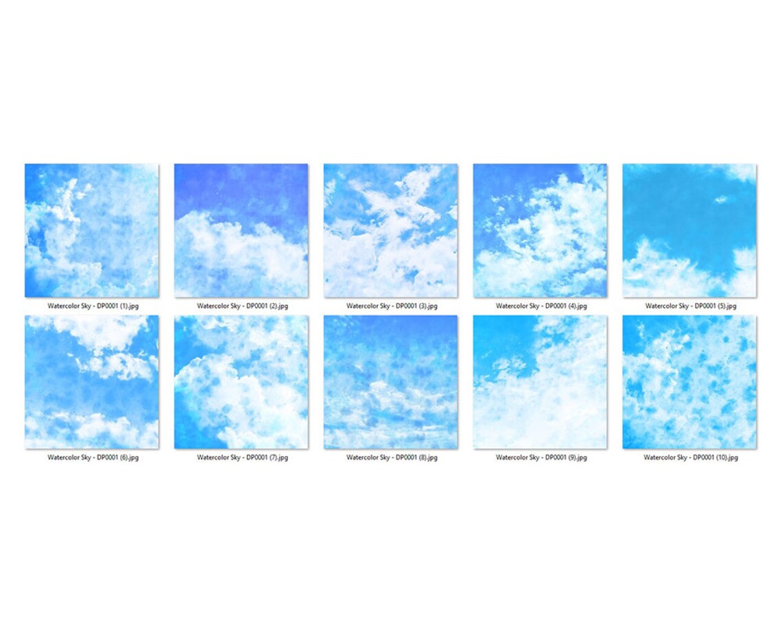 Watercolor Sky Digital Paper, Aquarelle Clouds Backgrounds, Abstract ...