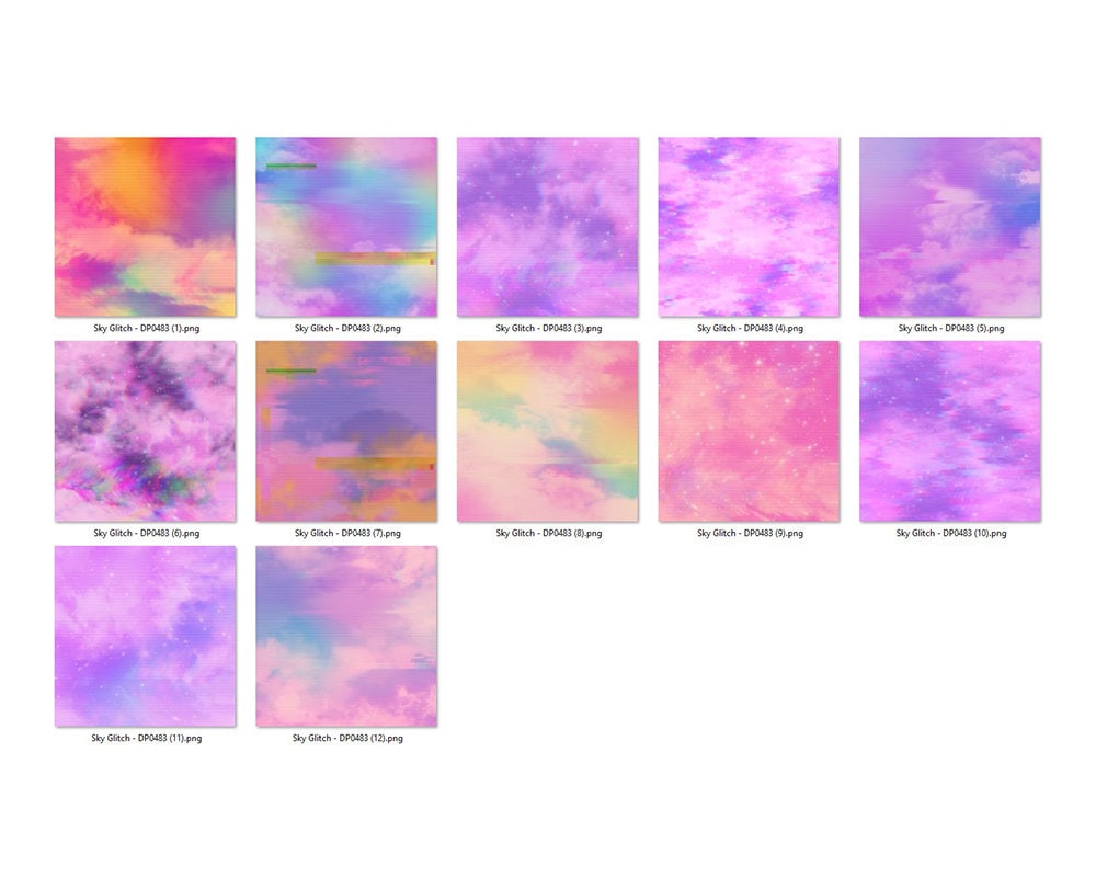 Sky Glitch Backgrounds, Glitched Nebula Digital Paper, Trendy Aesthetic ...