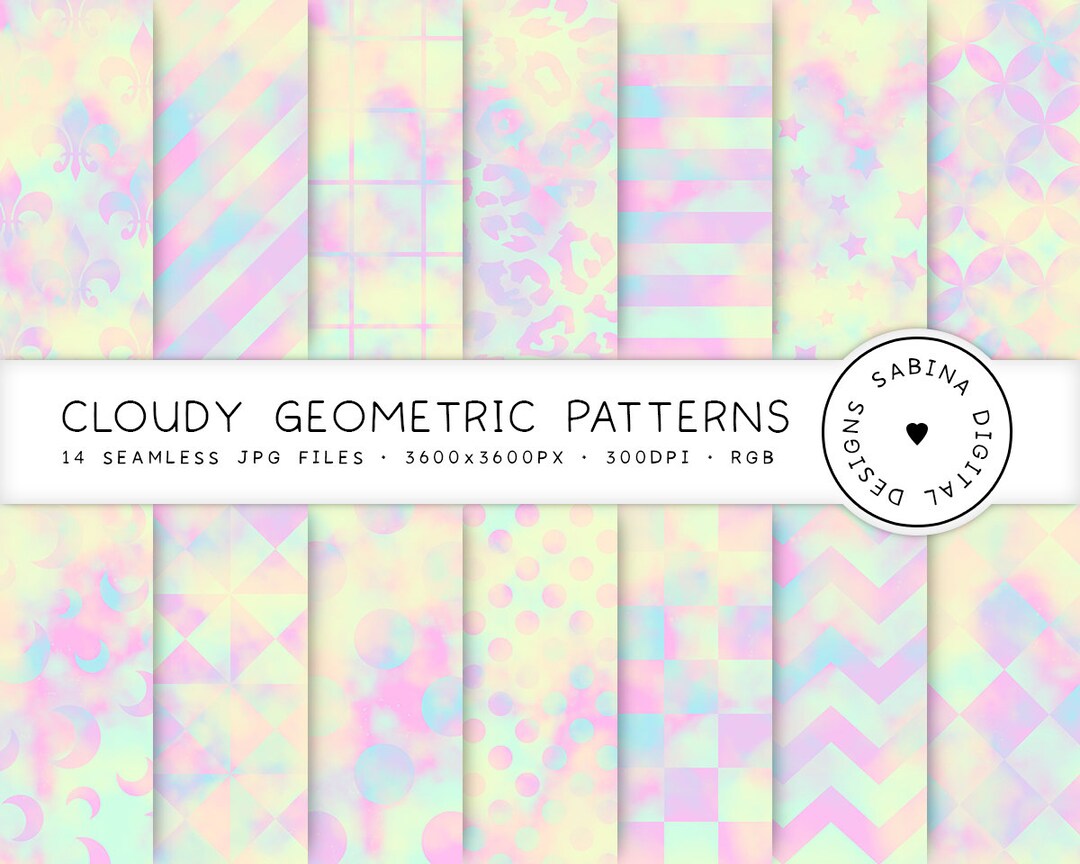 Pastel Digital Paper, Seamless Geometric Patterns, Cloudy Geometric ...