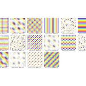 Rainbow Geometric Seamless Patterns, Colorful Digital Paper on White ...