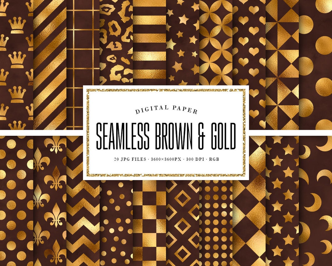 Dark Brown and Gold Digital Paper, Seamless Geometric Patterns, Royal ...