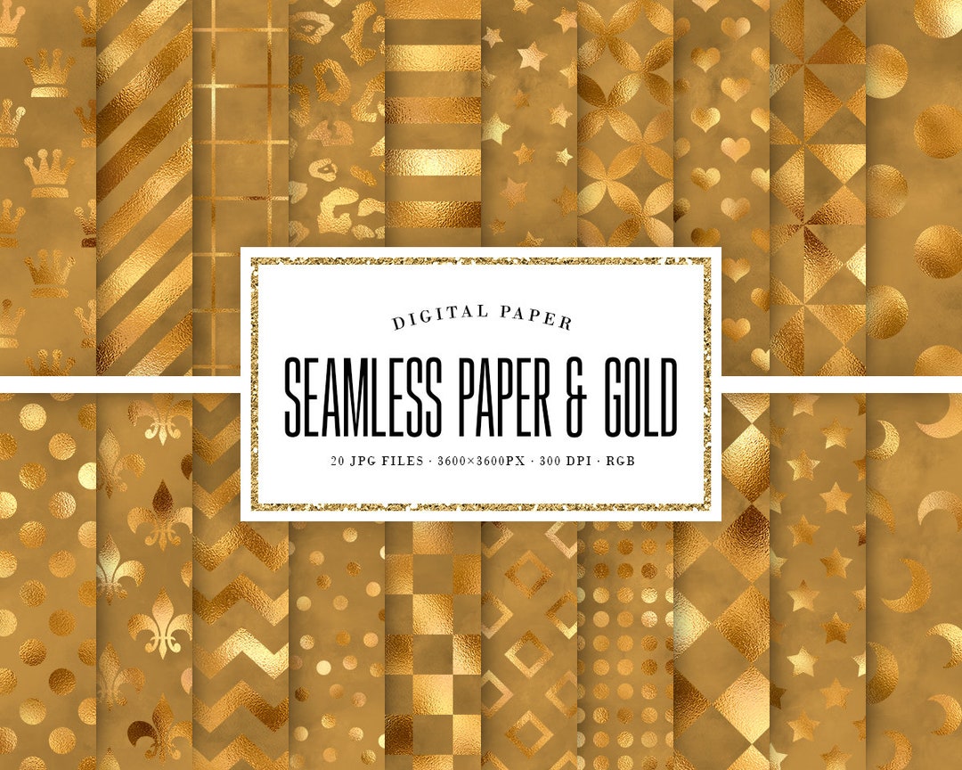 Seamless Watercolor Paper & Gold Patterns, Golden Digital Paper, Gold ...