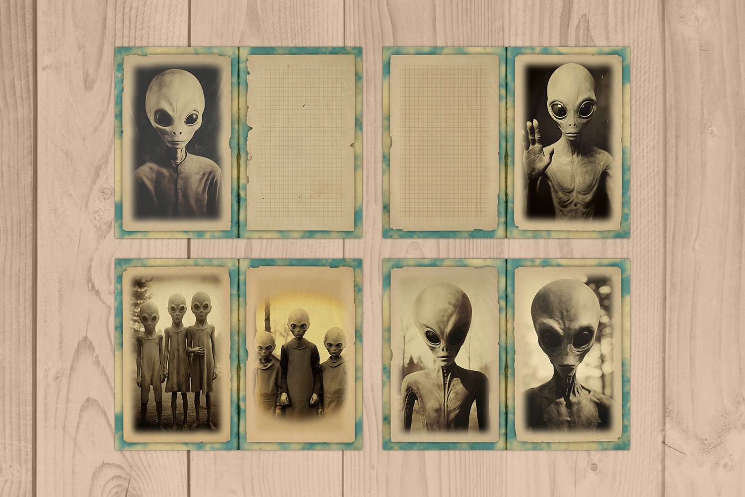 Vintage Aliens Junk Journal Double Pages, UFO, Galaxy Scrapbooking ...