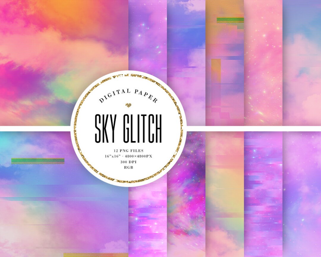 Sky Glitch Backgrounds, Glitched Nebula Digital Paper, Trendy Aesthetic ...