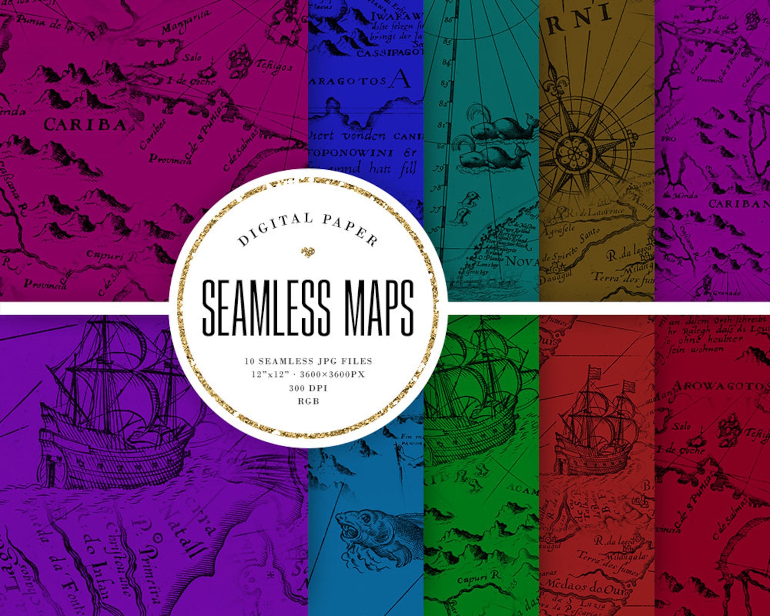 Dark Vintage Maps Seamless Digital Paper Dark Nautical | Etsy