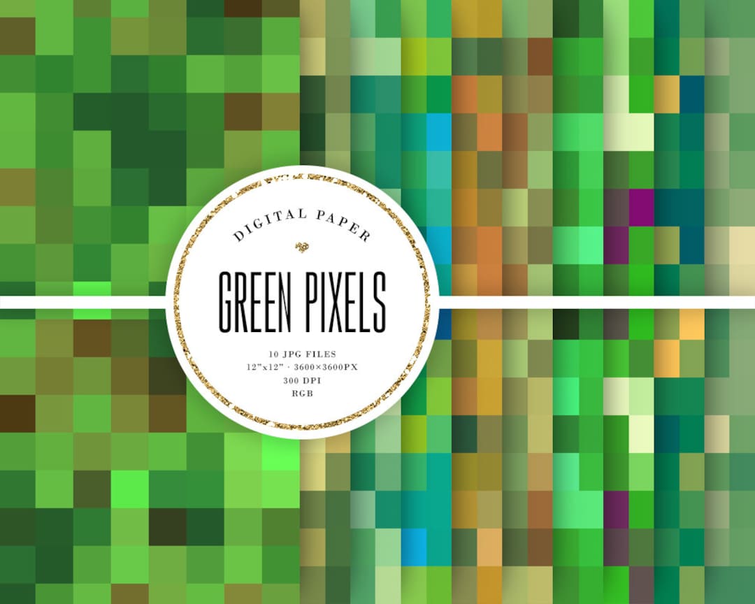Green Pixels Digital Paper, Natural Colors Pixelated Patterns, Seamless ...