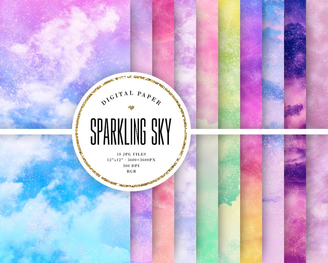 Magic Sky Digital Paper, Colorful Sky Backgrounds, Clouds & Sparkles ...