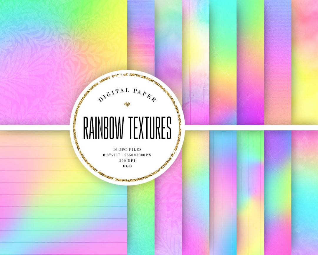 16 Rainbow Textures Digital Paper, Blurred Backgrounds, 8,5x11 Pastel ...