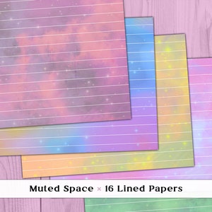 Lined Digital Paper, Space Background, Landscape Writing Papers, Pastel ...