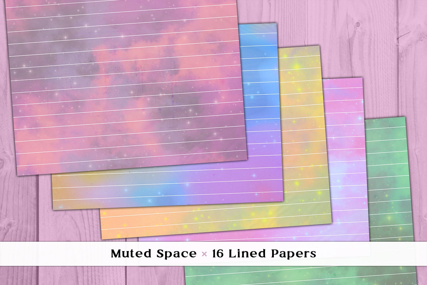 Lined Digital Paper, Space Background, Landscape Writing Papers, Pastel ...
