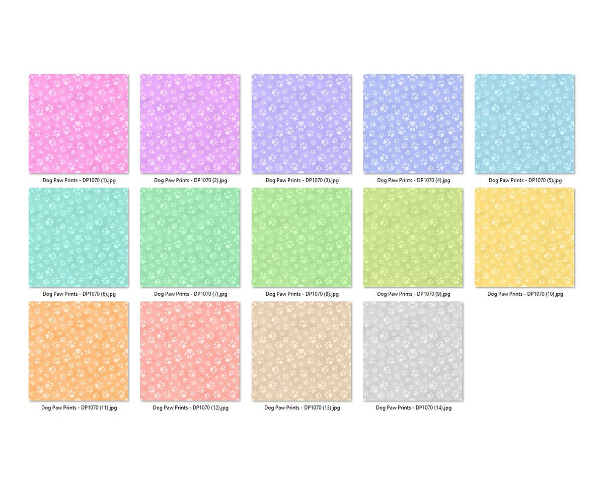 Dog Paw Prints, Pastel Paws Digital Paper 12x12, Basic Patterns With ...