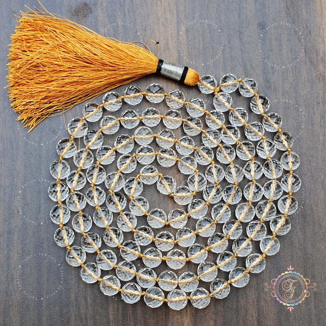 6MM, 8MM, 10MM, 12MM Diamond Cut Himalayan Rock Crystal 108 Beads Mala ...