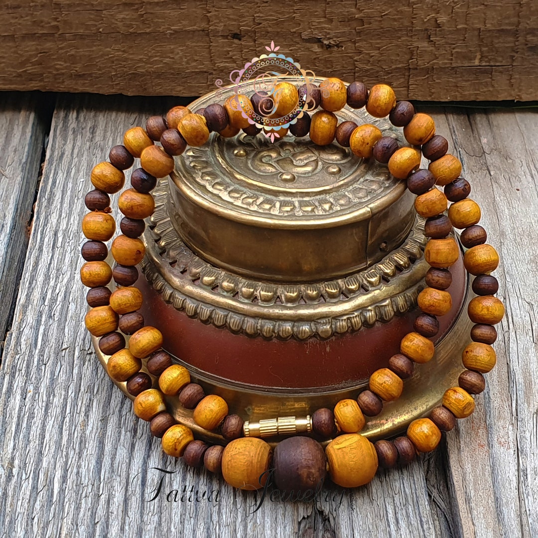 Tulsi Bead Necklace in 1,2 or 3 Rounds, Brown Beige Kantha Mala ...