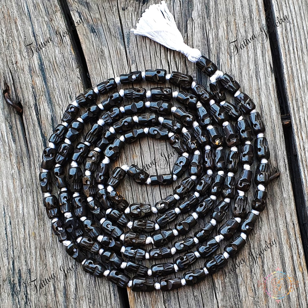 108 Black Skull Prayer Beads Mala, Kali Mala Beads , Yak Bone Skull ...