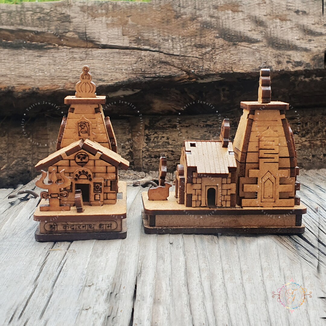 Kedarnath Temple 3D Wooden Replica – 2 Pc Car & Desk Decor – Mandir for ...