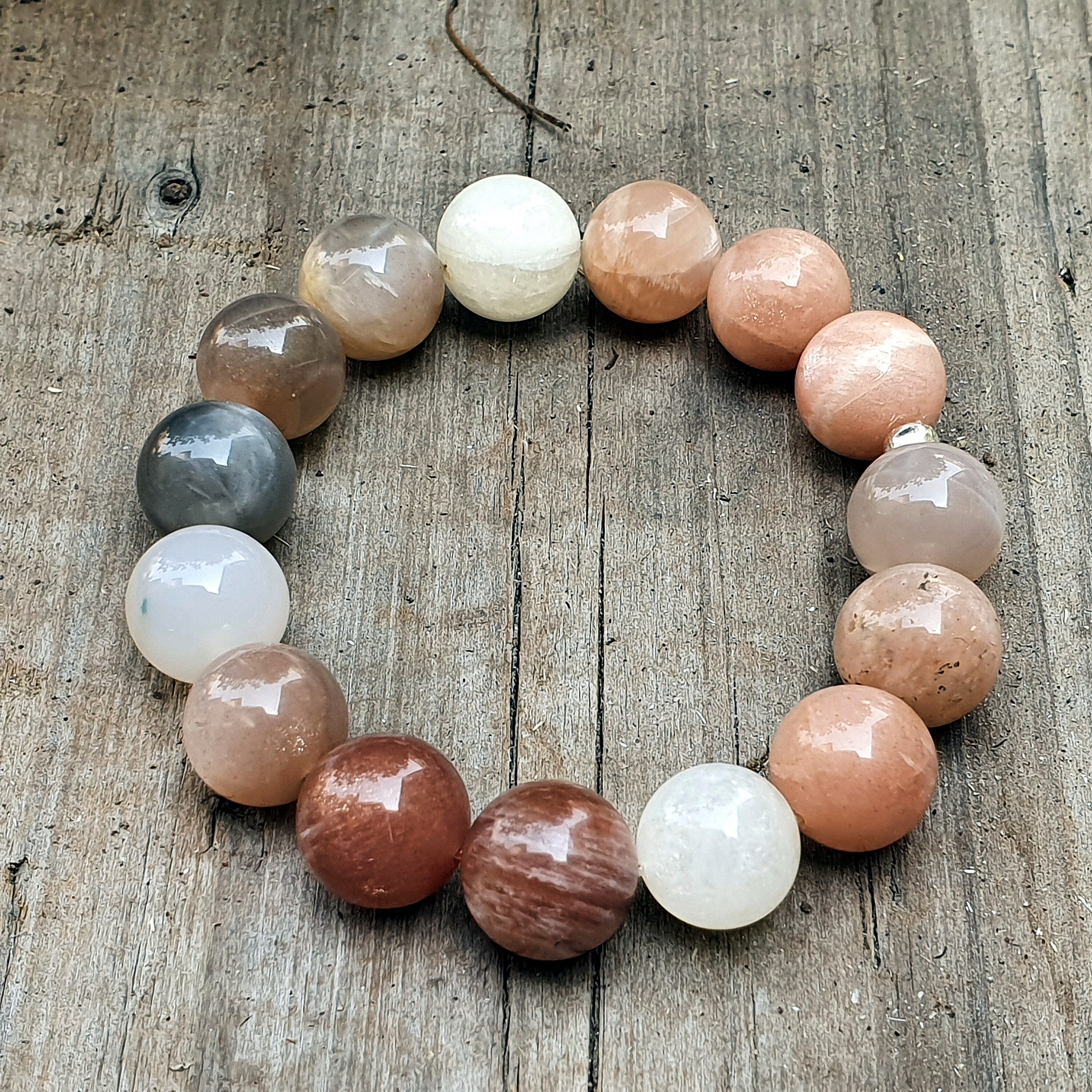 12 MM Multi Moonstone Beaded Gemstone Bracelet Chunky | Etsy