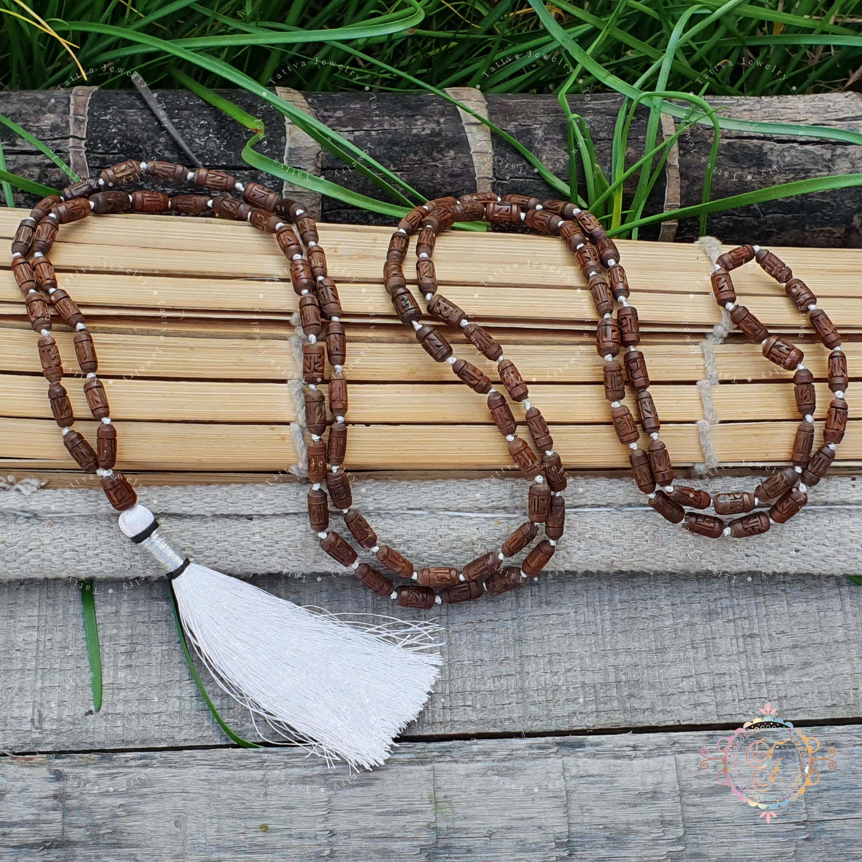 Radha Carved Tulsi Japa Mala 108 Beads | Handmade Tulsi Wood Prayer ...